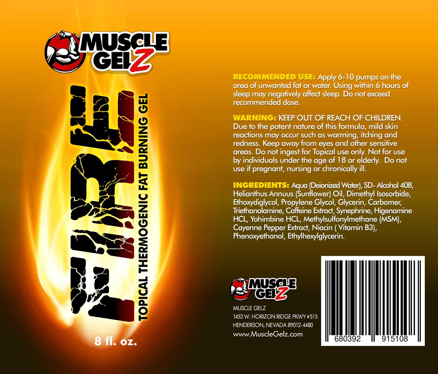 Muscle Gelz Fire 8fl oz, Blow out sale! - Flex It Nutrition